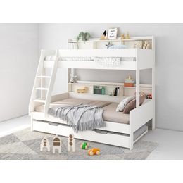 OTTO HOME Etagenbett »Jaime II, Stockbett, viel Stauraum, mit Regalen, Massivholz mit MDF« Oberes Bett 90x200cm, unteres Bett 120x200cm, breite...