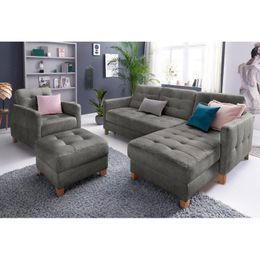 exxpo - sofa fashion Ecksofa &raquo;Elio, kompakt, bequem & zeitloses Design, Breite 217cm, L-Form&laquo; wahlweise mit Bettfunktion grau Luxus-Kunstleder;