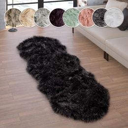 Paco Home Fellteppich &raquo;Playa 960&laquo; fellf&ouml;rmig 64 mm H&ouml;he Kunstfell, Flokati-Optik, Hochflor, weich und flauschig, Uni-Farben schwarz Obermaterial:...