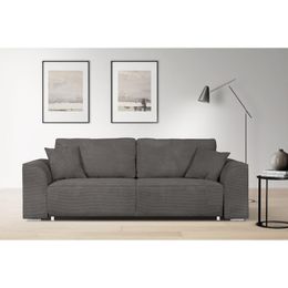 OTTO home 3-Sitzer &raquo;BEATRICE, B: 250 cm - wahlweise mit Bettfunktion&laquo; u. Bettkasten, incl. 2 Zierkissen grau 100% Polyester