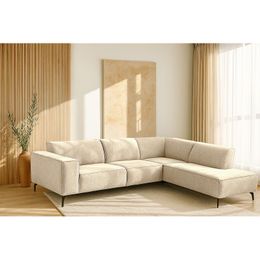Places of Style Ecksofa &raquo;Lorcan, Breite 275 cm, weiches Sitzgef&uuml;hl&laquo; Massivholz- oder Metallf&uuml;&szlig;e, Lederoptik, Struktur, Chenille, Boucle beige Struktur