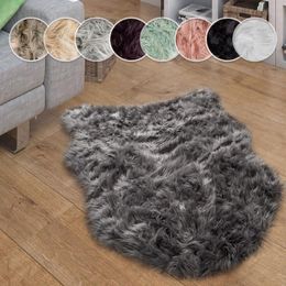 Paco Home Fellteppich &raquo;Playa 960&laquo; fellf&ouml;rmig 64 mm H&ouml;he Kunstfell, Flokati-Optik, Hochflor, weich und flauschig, Uni-Farben anthrazit Obermaterial:...