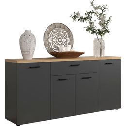 Home Affaire Sideboard &raquo;Bajo&laquo; 1 Stk. tlg. Kommode mit 4 T&uuml;ren und 1 Schubkasten &ndash; (B/T/H) 180/42/85 cm Anthrazit/Evoke Eiche