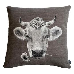Pad Dekokissen &raquo;MOO&laquo; Made in Europe, Kissenh&uuml;lle ohne F&uuml;llung, 1 St&uuml;ck, Tiermotiv, 45x45 cm grau Baumwolle