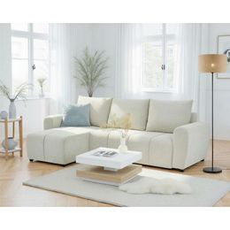 Home Affaire Ecksofa &raquo;Nortrud, 241 cm, L-Form, mit Schlaffunktion u. Bettkasten&laquo; Recamiere rechts / links montierbar, Feinstruktur-Bezug creme