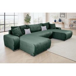 Collection AB Wohnlandschaft &raquo;Paola U-Form, Breite 314 cm&laquo; Wohnlandschaft, 2 Ottomane, Bonnelfederkern, R&uuml;ckenkissen flaschengr&uuml;n