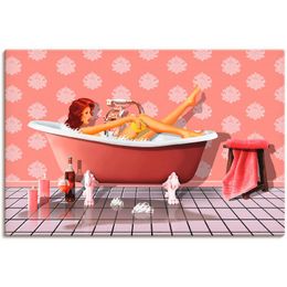 Artland Leinwandbild &raquo;Pin Up Girl beim Badevergn&uuml;gen&laquo; Frau 1 Stk. tlg. auf Holzrahmen gespannt pink Leinwand