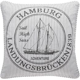 Pad Dekokissen &raquo;OCEAN HAMBURG&laquo; Kissenh&uuml;lle ohne F&uuml;llung, maritim, mit Schriftzug, 45x45 cm grey + bedruckt gestreift Obermaterial: 100% Baumwolle...