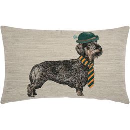 Pad Dekokissen &raquo;SAUSAGE&laquo; Kissenh&uuml;lle ohne F&uuml;llung, Made in Europe, Motiv Dackel, 35x60 cm green Obermaterial: 61% Baumwolle, 23% Polyacryl, 8%...