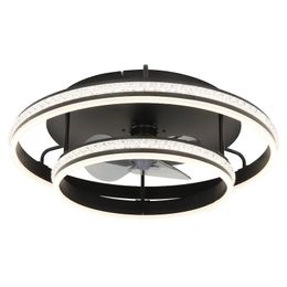 Globo LIGHTING Deckenleuchte &raquo;KENDALL&laquo; LED-Modul 1 Stk. warmwei&szlig; - kaltwei&szlig; Ventilator schwarz Kristalle Funktionen heizen-k&uuml;hlen CCT schwarz matt