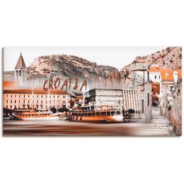 Artland Leinwandbild &raquo;Kroatien Skyline abstrakte Collage&laquo; Kroatien 1 Stk. tlg. auf Holzrahmen gespannt beige Leinwand