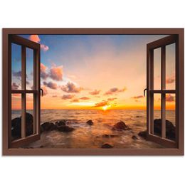 Artland Wandbild &raquo;Fensterblick Sonnenuntergang am Meer&laquo; Fensterblick 1 Stk. tlg. als Alubild, Leinwandbild in verschied. Gr&ouml;&szlig;en braun