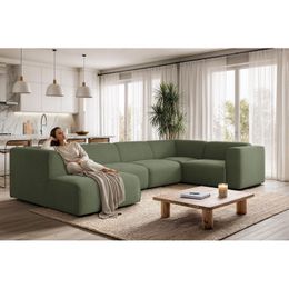 OTTO home Wohnlandschaft &raquo;Merid U-Form, B: 367 cm&laquo; jederzeit durch Module erweiterbar gr&uuml;n Struktur fein (100% Polyester);Samtoptik (100% Polyester);