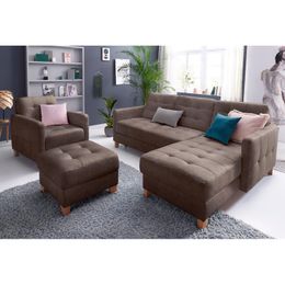 exxpo - sofa fashion Ecksofa &raquo;Elio, kompakt, bequem & zeitloses Design, Breite 217cm, L-Form&laquo; wahlweise mit Bettfunktion braun Luxus-Kunstleder;