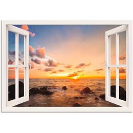 Artland Wandbild »Fensterblick Sonnenuntergang am Meer« Fensterblick 1 Stk. tlg. als Alubild, Leinwandbild in verschied. Größen Farbe Bild(er): weiß