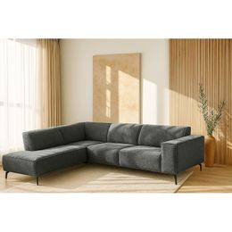 Places of Style Ecksofa &raquo;Lorcan, Breite 275 cm, weiches Sitzgef&uuml;hl&laquo; Massivholz- oder Metallf&uuml;&szlig;e, Lederoptik, Struktur, Chenille, Boucle grau Struktur 