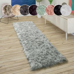 Paco Home Hochflor-L&auml;ufer &raquo;Playa 960&laquo; rechteckig 64 mm H&ouml;he L&auml;ufer, Kunstfell, Flokati-Optik, weich und flauschig, Uni-Farben grau Obermaterial:...