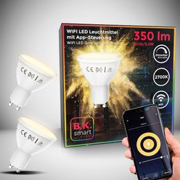 B.K.LICHT LED-Leuchtmittel GU10 2 Stk. Warmwei&szlig; Smart Home LED-Lampe, RGB, WiFi, App-Steuerung, dimmbar wei&szlig;