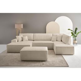 OTTO home Wohnlandschaft &raquo;FINNLEY U-Form XXL 329 cm - OTTO. Verl&auml;ssliche Qualit&auml;t.&laquo; Schlafsofa, Bettkasten, in Boucl&eacute;, Struktur fein und Mega Cord 