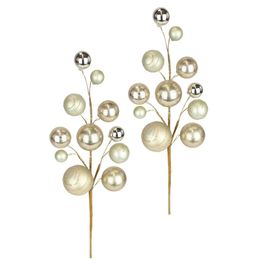 I.GE.A. Kunstzweig &raquo;Kunstzweig mit Kugeln&laquo; 2er Set Deko Zubeh&ouml;r f&uuml;r Adventskranz Kranz Girlande Weihnachtsdeko Silber