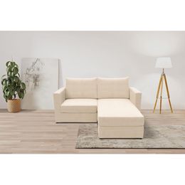 DOMO collection 2-Sitzer &raquo;Bibury smartes, modulares Ecksofa aus Sofa & Hocker mit Schlaffunktion&laquo; Sitzfl&auml;che mit Federkern, inkl. 2 R&uuml;ckenkissen beige