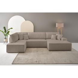 OTTO home Wohnlandschaft &raquo;FINNLEY U-Form XXL 329 cm - OTTO. Verl&auml;ssliche Qualit&auml;t.&laquo; Schlafsofa, Bettkasten, in Boucl&eacute;, Struktur fein und Mega Cord 