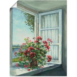 Artland Wandbild &raquo;Geranien am Fenster&laquo; Blumen 1 Stk. tlg. als Leinwandbild, Poster in verschied. Gr&ouml;&szlig;en wei&szlig;