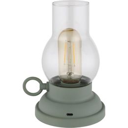 Globo LIGHTING LED Tischleuchte &raquo;PETRO&laquo; LED-Modul 1 Stk. Warmwei&szlig; Akkutischleuchte, mobile Leuchte, Petroleumlampen-Design gr&uuml;n