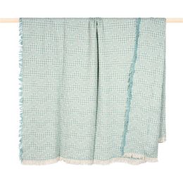 Pad Wohndecke &raquo;WAFFLE, Waffelpique-Decke&laquo; Made in Europe, Wendefunktion, Zickzack Design, mit Fransen, 150x200 blue Obermaterial: 65% Baumwolle,...