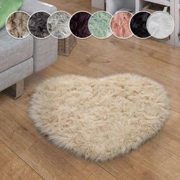 Paco Home Fellteppich &raquo;Playa 960&laquo; herzf&ouml;rmig 64 mm H&ouml;he Kunstfell, Flokati-Optik, Hochflor, weich und flauschig, Uni-Farben cream Obermaterial:...