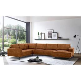 OTTO home Wohnlandschaft &raquo;OLAND U-Form, XXL, B: 342 cm, Skandi-Design&laquo; Skandi-Design in Struktur, Flachgewebe, Luxus-Microfaser, Boucle braun 100% 