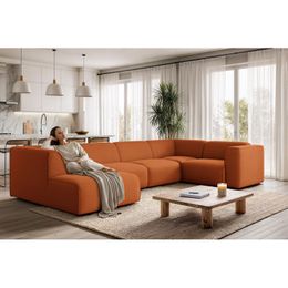 OTTO home Wohnlandschaft &raquo;Merid U-Form, B: 367 cm&laquo; jederzeit durch Module erweiterbar orange Struktur fein (100% Polyester);Samtoptik (100% Polyester)