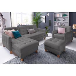 exxpo - sofa fashion Ecksofa &raquo;Elio, kompakt, bequem & zeitloses Design, Breite 217cm, L-Form&laquo; wahlweise mit Bettfunktion grau Luxus-Kunstleder;