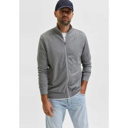 Selected Strickjacke &raquo;SLHBERG FULL ZIP CARDIGAN NOOS&laquo; Medium Grey Melange L L Mit Stehkragen