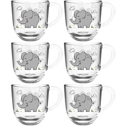 Tasse Leonardo "BAMBINI Elefant 6er-Set", bunt (mehrfarbig), H:9cm &Oslash;:8,4cm, Glas, Trinkgef&auml;&szlig;e, Teeglas Kaffeeglas Kinderbecher, 280 ml, 6-teilig