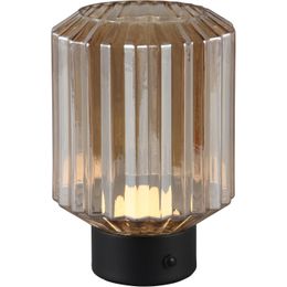 REALITY LEUCHTEN LED Tischleuchte "LORD", schwarz (amber schwarz), 1, Ø 13cm H: 19,5cm, 1 Stk., Leuchten, kabellose Akku Tischlampe, Glasschirm, USB-C Ladekabel, Touchdimmer, LED Tischleuchte