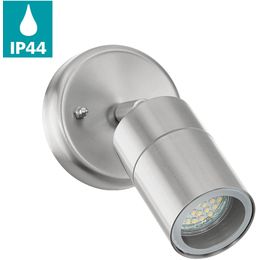 LED Au&szlig;en-Wandleuchte Eglo "STOCKHOLM1 Spot, Wandspot, Au&szlig;enleuchte, Eddelstahl, silber, IP44", silber (edelstahlfarben), H:11cm T:11cm, Leuchten, Eckmontage m&ouml;glich, GU10, Garten, Terrasse, Hauswand, Garage, 10cm