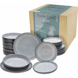 Teller-Set Creatable "Nordic Fjord", grau, 18 Stk., Steinzeug, Geschirr-Sets, je 6 Speiseteller 26 cm, Suppenteller 22,5 cm, Dessertteller 19,5 cm