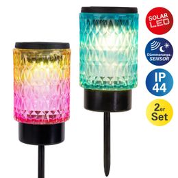 N&auml;ve LED Solarleuchte N&Auml;VE "Mila", bunt, H:25cm &Oslash;:8,3cm, Leuchten, 2er Set Dekoerdspie&szlig;, Glas 1x rot, 1x blau, D&auml;mmerungssensor, H: 25cm