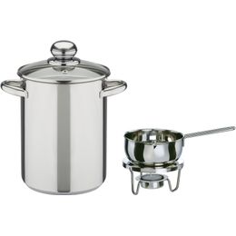 Spargeltopf GSW, silber (edelstahlfarben), &Oslash;:16cm, T&ouml;pfe, inkl. Saucenw&auml;rmer, St&ouml;vchen, Teelicht, Induktion