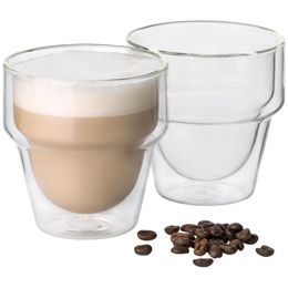 Latte-Macchiato-Glas Mulex "Mulex Gläser Set Duo Large", transparent, H:11,5cm Ø:9,5cm, Borosilikatglas, Trinkgefäße, Latte-Macchiato-Glas, doppelwandiges Trinkglas ideal f. Kaffee, Cappuccino, Latte Macchiatto