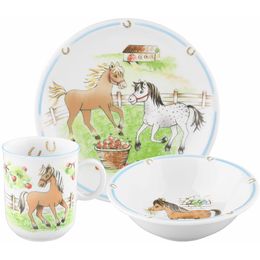 Kindergeschirr-Set Seltmann Weiden "Compact Mein Pony", bunt (weiß, bunt), 3 Stk., Porzellan, Geschirr-Sets, Teller, Schüssel, Becher, Made in Germany, 3 Teile, für 1 Person