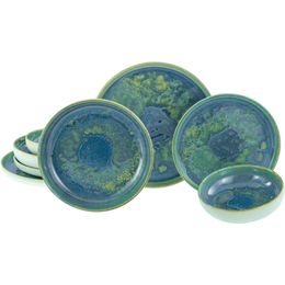 Teller-Set Creatable "Yuki, Tellerset 8-tlg", gr&uuml;n, 8 Stk., Steinzeug, Geschirr-Sets, Reaktiver intensiv leuchtender Digitaldruck