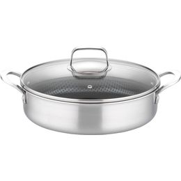 Servierpfanne GSW "Inoxxa Black &Oslash; 28 cm", silber (edelstahlfarben), H:7cm &Oslash;:28cm, Pfannen, Dreischicht-Material mit Antihaft-Versiegelung,Wabenstruktur,Induktion