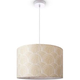 Paco Home Pendelleuchte "Hugo Pillar", weiß, Ø 45,5cm H: 27cm, Leuchten, Hängeleuchte Wohnzimmerlampe Mit Schirm Modern Abstrakt Vintage, Pendelleuchte