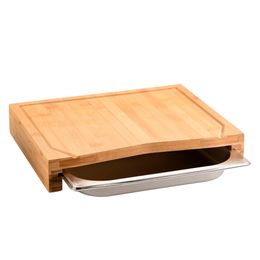 Schneidebrett Kesper "Brett mit Auffangschale und Saftrille, 36,5 x 28,5 cm", beige (natur), B:28,5cm H:6,8cm L:36,5cm, Bambus, Edelstahl, Schneidebretter, besonders langlebig und messerschonend