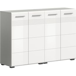 Badm&ouml;bel-Set Welltime "Calicio, bestehend aus: 2 Midischr&auml;nken", grau (hellgrau, wei&szlig; hochglanz), B:120cm H:80cm T:30cm, Holzwerkstoff, MDF, Kastenm&ouml;bel-Sets, Badm&ouml;bel-Set, hochwertige MDF Front mit Rillenfr&auml;sung