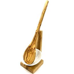 Kochl&ouml;ffelhalter OLIVENHOLZ-ERLEBEN "inkl. Kochl&ouml;ffel und Porzellanschale, aus Olivenholz", beige (natur), B:10cm H:20cm L:10cm T:10cm, Massivholz, K&uuml;chenhelfer-Sets, Mediterraner Look, inklusive Porzellanschale, plastikfrei