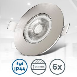 B.K.LICHT LED Einbauleuchte "BK_EL1278 6er Set Bad Einbaustrahler, IP44 gesch&uuml;tzt, flache Spots", grau (nickelfarben), 6, &Oslash; 9cm H: 2,5cm, 6 Stk., Leuchten, 3.000K, 480Lm, 4,9W, Kunststoff, 9 x 2,5 cm, Nickel, LED Einbaustrahler LED Deckeneinbaustrahler