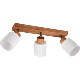 REALITY LEUCHTEN Deckenstrahler "Assam", beige (natur), 3, H: 21cm, 1 Stk., Leuchten, Spot 3-flg. Naturholz, exkl 3xE14 max 25W, Glasschirm wei&szlig; schwenkbar, Deckenstrahler